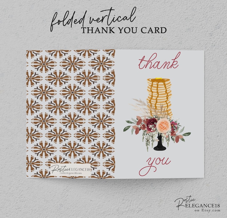 ROSEY BOHO COLLECTION | Folded Vertical Thank You Card - Etsy