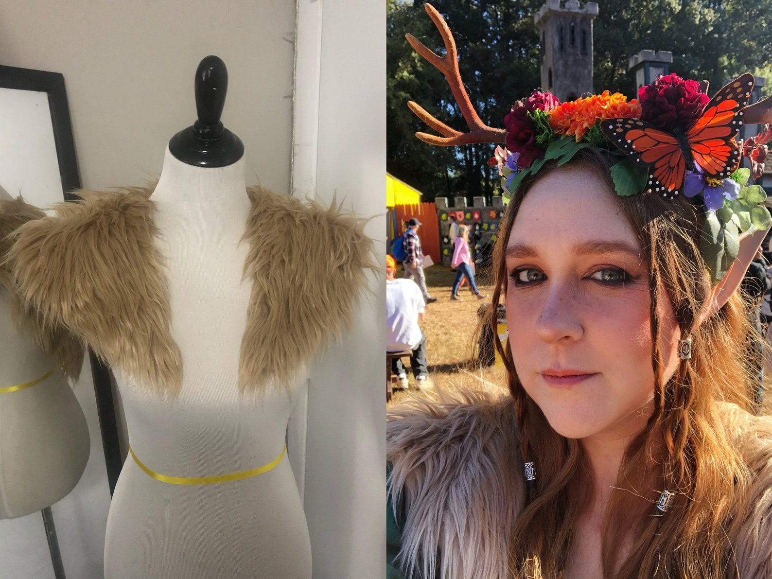 Blonde Faux Fur Viking Ren Faire LARP Cape Capelet Mantle Drape Cosplay ...