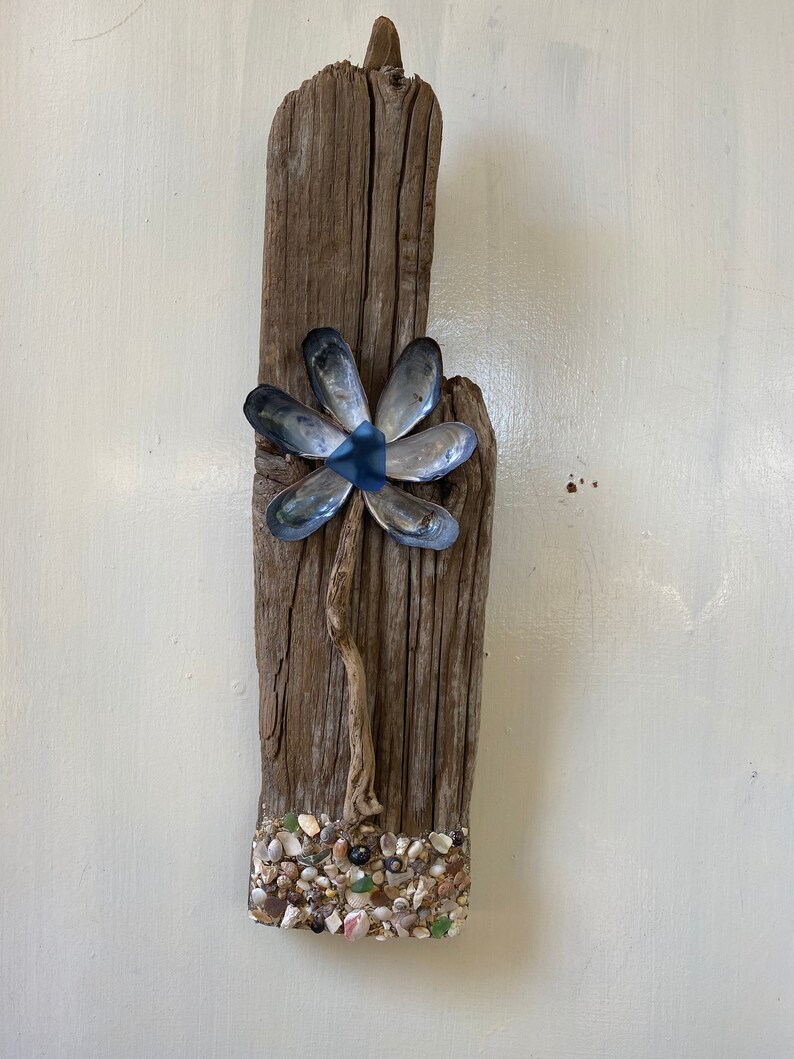 Driftwood and Shell Flower Reclaimed Wood Flower Driftwood | Etsy