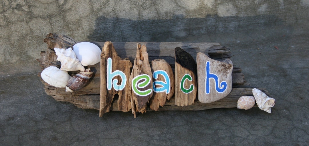 BEACH Driftwood Art With Shells, Rustic Home Decor, Beach Home Decor ...