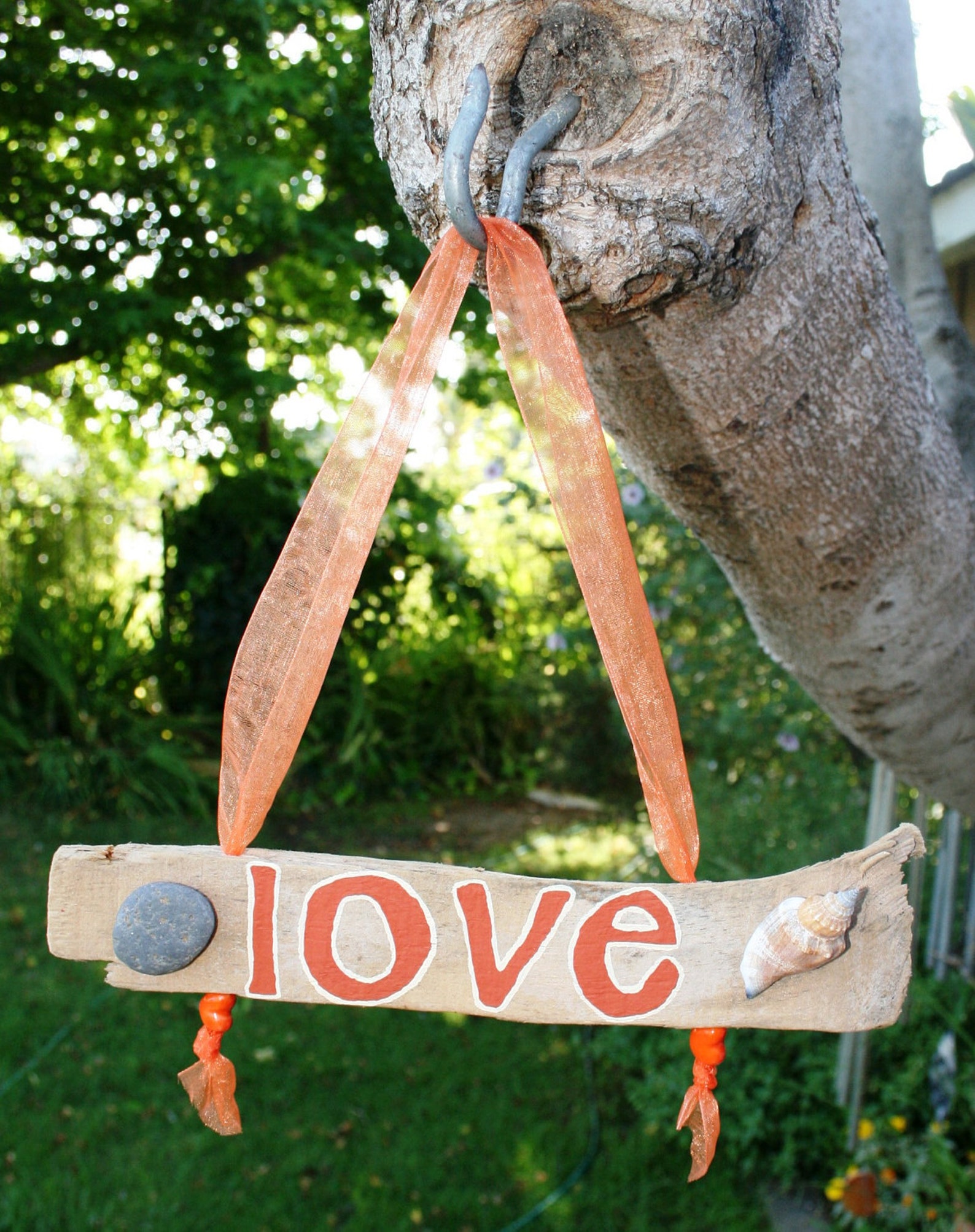 Driftwood Hanging LOVE Driftwood Art With Shell & Beach - Etsy