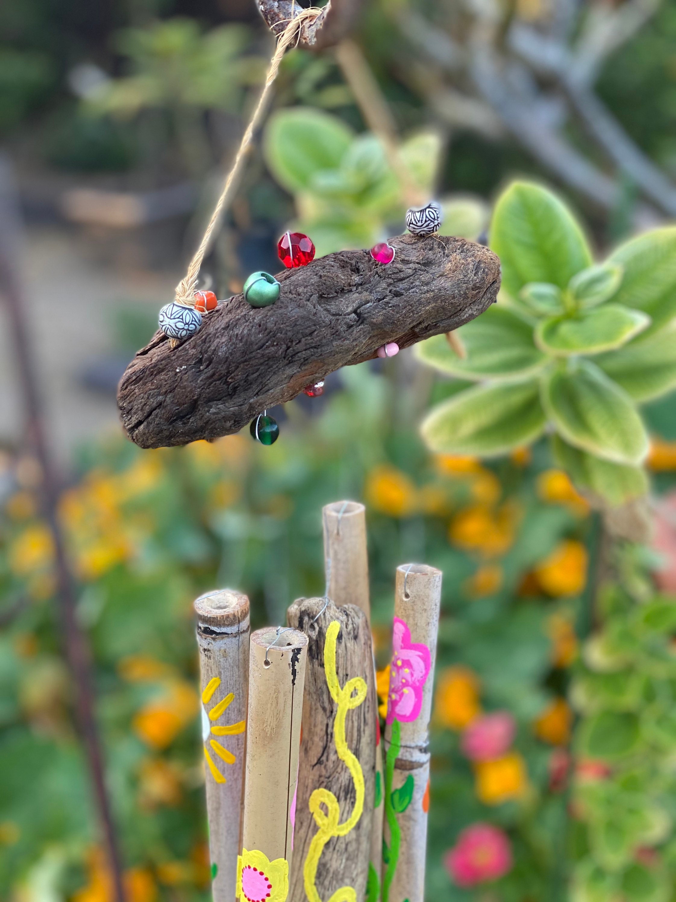 Flower Themed Driftwood Wind Chime With Bright Pink Orange | Etsy