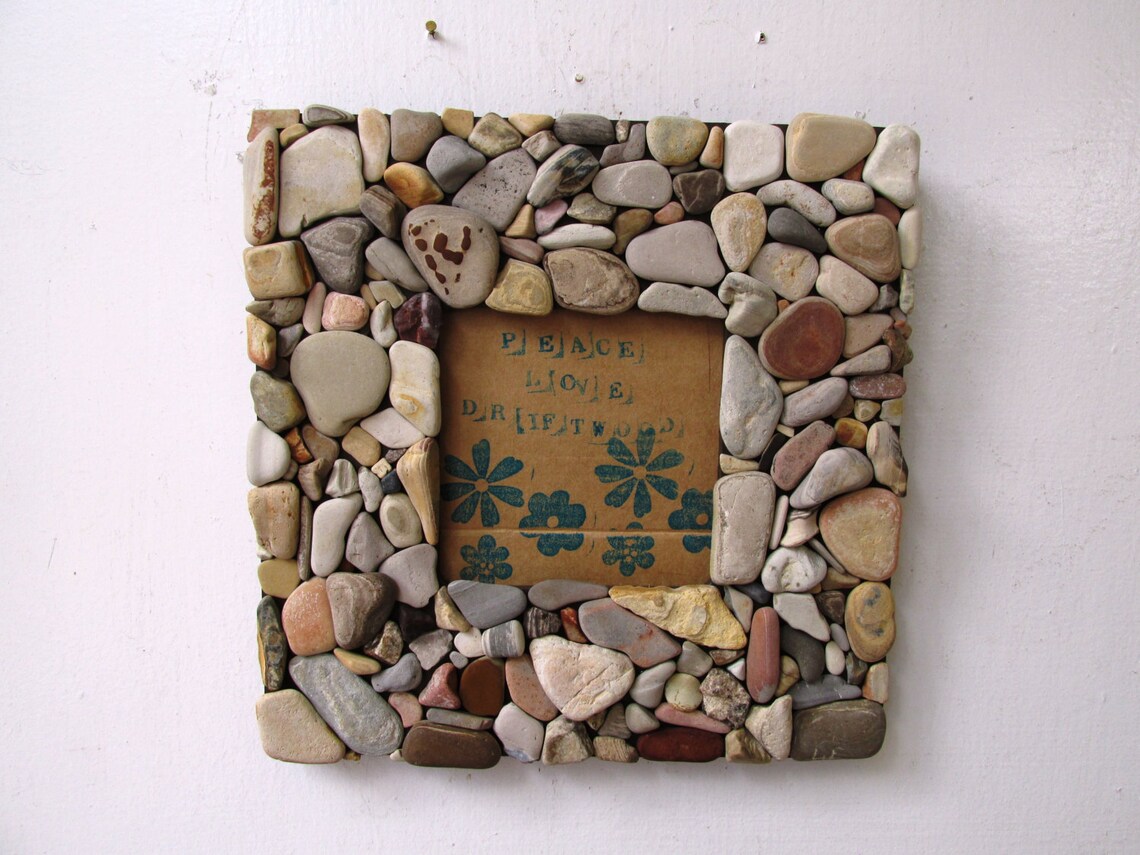 Beach Rock Frame 3.5 X 3.5 Rustic Beach Frame Stone Art | Etsy