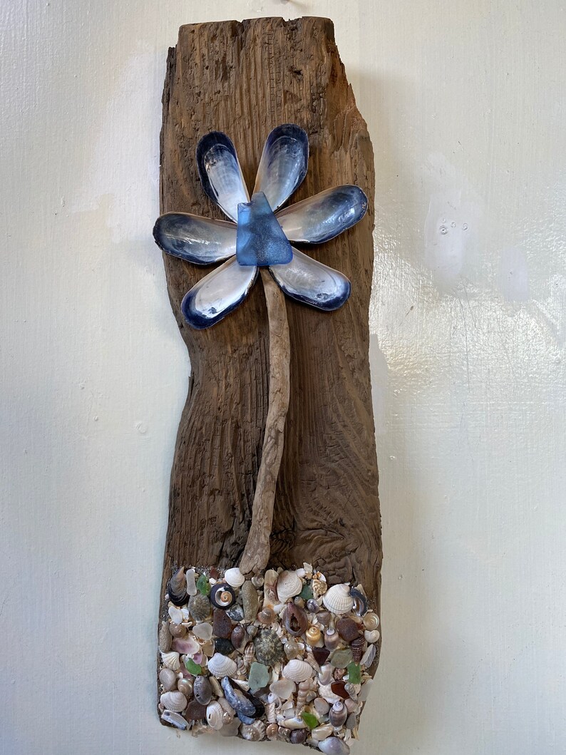 Driftwood and Shell Flower Reclaimed Wood Flower Driftwood | Etsy