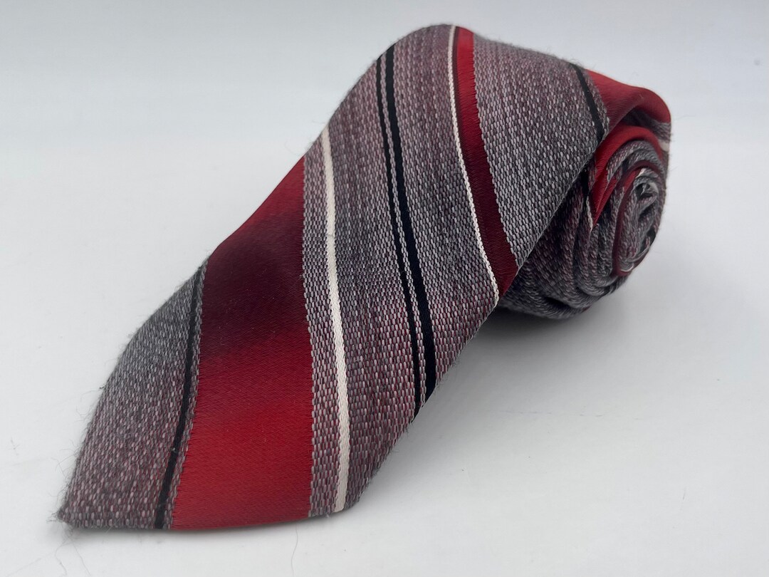 Vintage 1960s Mark Dante Skinny Tie: Red Polyester With Striped Pattern ...