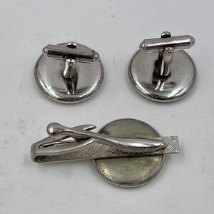 Vintage Silvertone Lion Head Heraldic Crest Cufflinks and Tie Clip Set ...