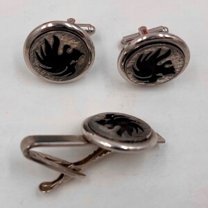 Vintage Silvertone Lion Head Heraldic Crest Cufflinks and Tie Clip Set ...