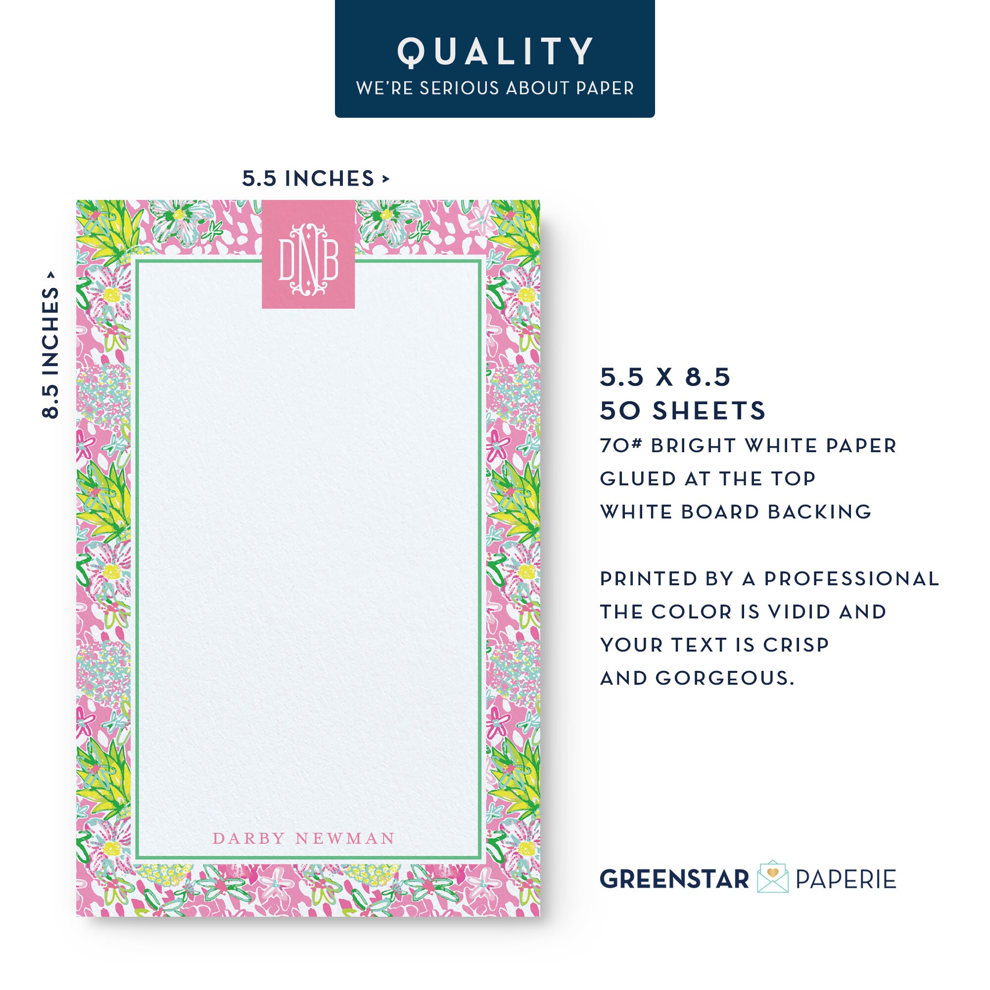 Personalized Stationary Notepad, Monogram Notepad, Lilly Note Pad ...