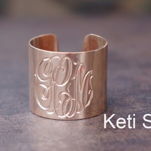 Monogrammed Cuff Ring Personalized Initials Ring in Rose - Etsy
