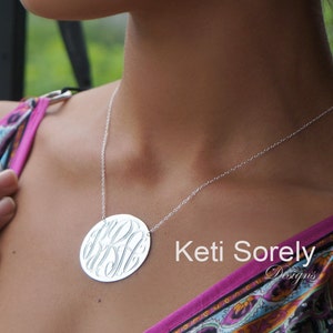 Monogram Initials Disc in Sterling Silver - Monogrammed Disc Necklace ...