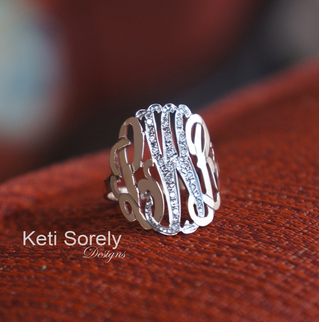 Monogram Initials Ring With CZ Stones - Customize It With Your Initials ...