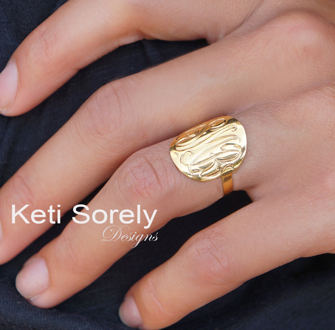 10K, 14K or 18K Solid Gold, or Silver Hand Engraved Monogram Initials ...