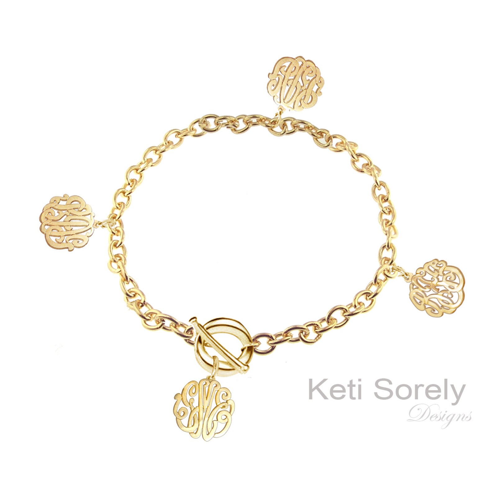 Monogram Charm Bracelet With Personalized Initials in Sterling Silver ...