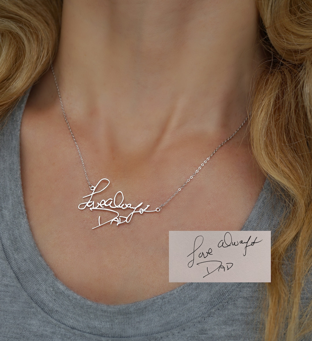 Handwriting Message Necklace With Double Line - Signature Necklace in ...