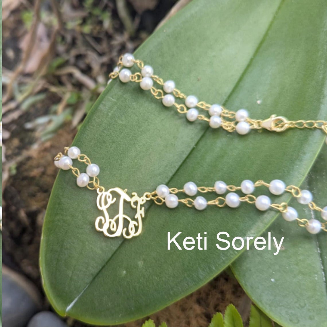 Natural Pearl Necklace With Personalized Initials, Double String Pearl ...