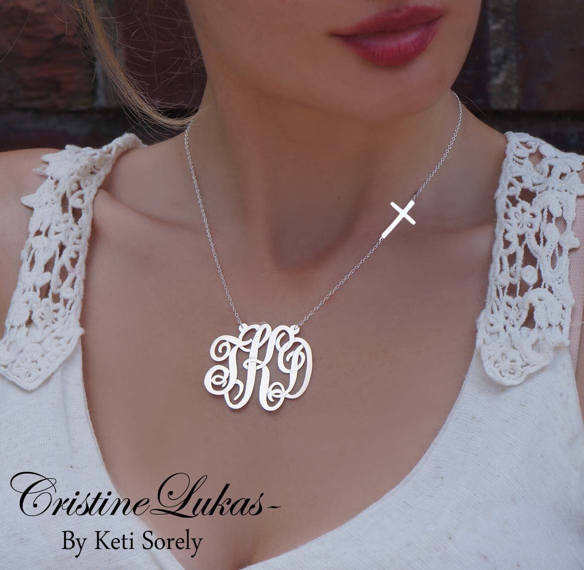Monogram Initials Necklace With Sideways Cross, Personalized Gift in ...