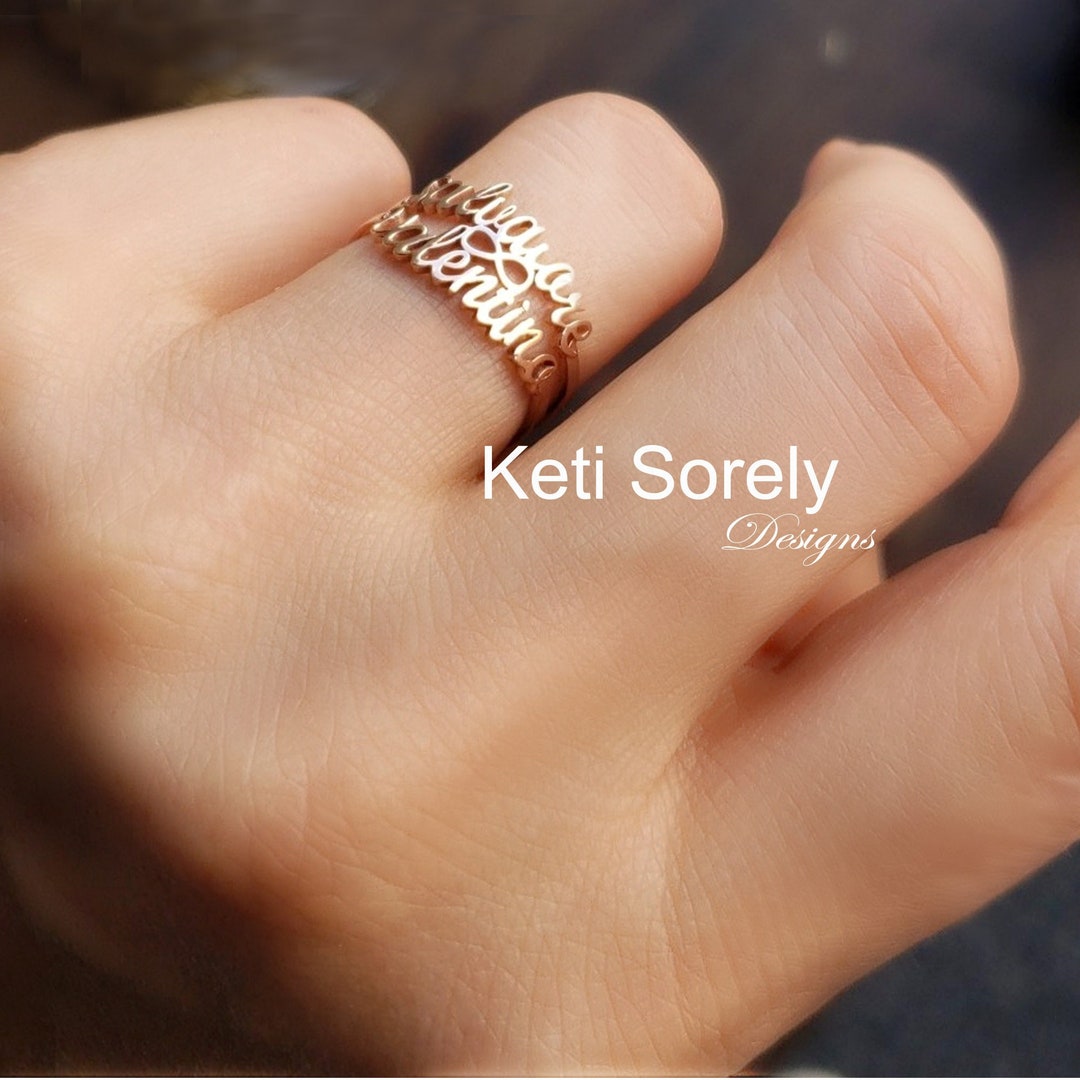 Stacking Names Ring With Infinity in the Middle in Sterling Silver, 10K ...