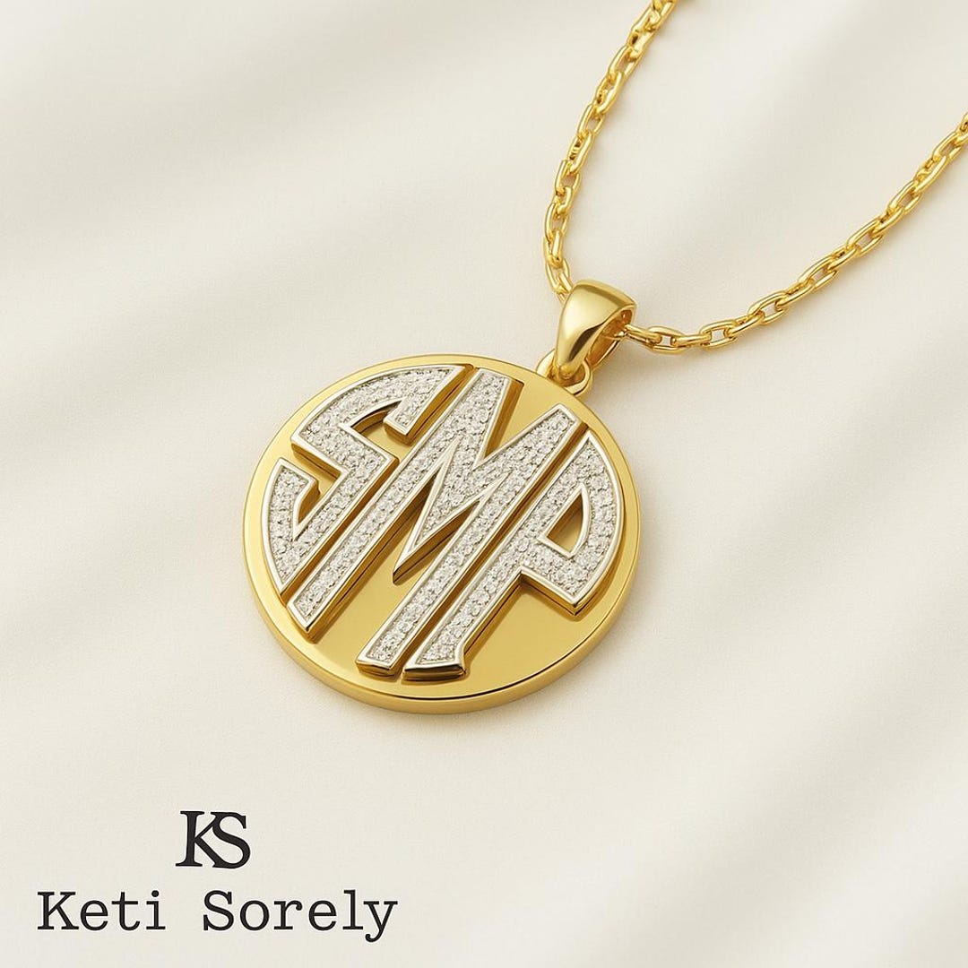3D Monogram Pendant With Diamond Beading for Man or Woman in Sterling ...