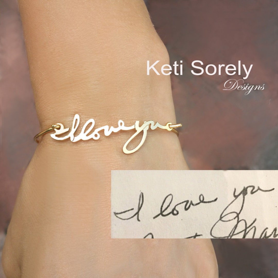 10K, 14K or 18K Solid Gold Bangle Bracelet in Your Handwriting, Yellow ...