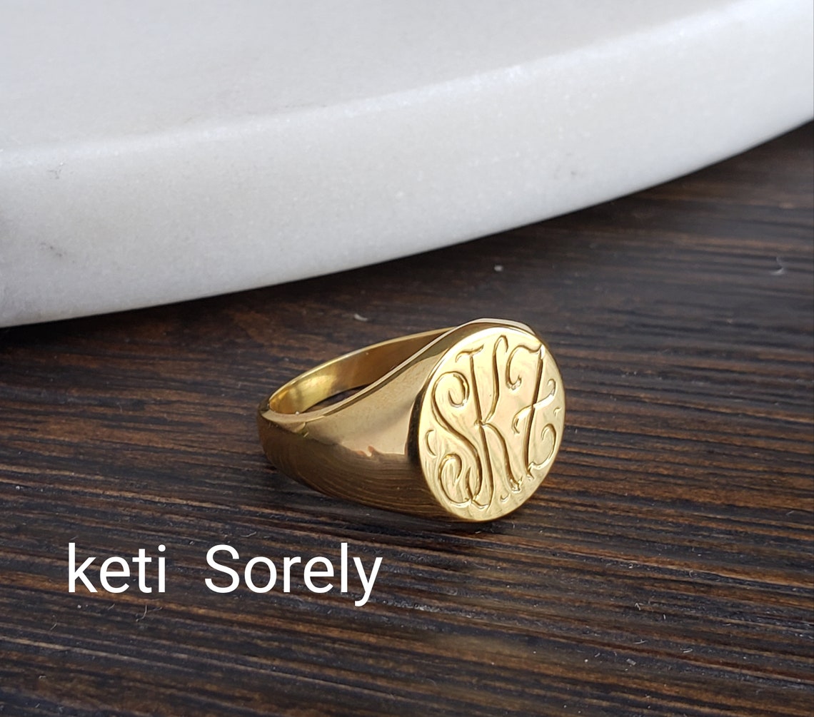 Engraved Signet Ring Unisex Initials Ring in Sterling Silver - Etsy
