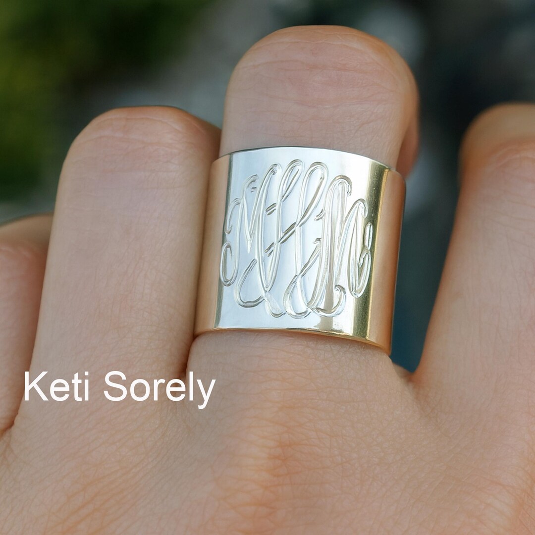 Großer Ring mit Monogramm und Ihren Initialen in Sterling Silber, Gelb oder Roségold - Etsy.de