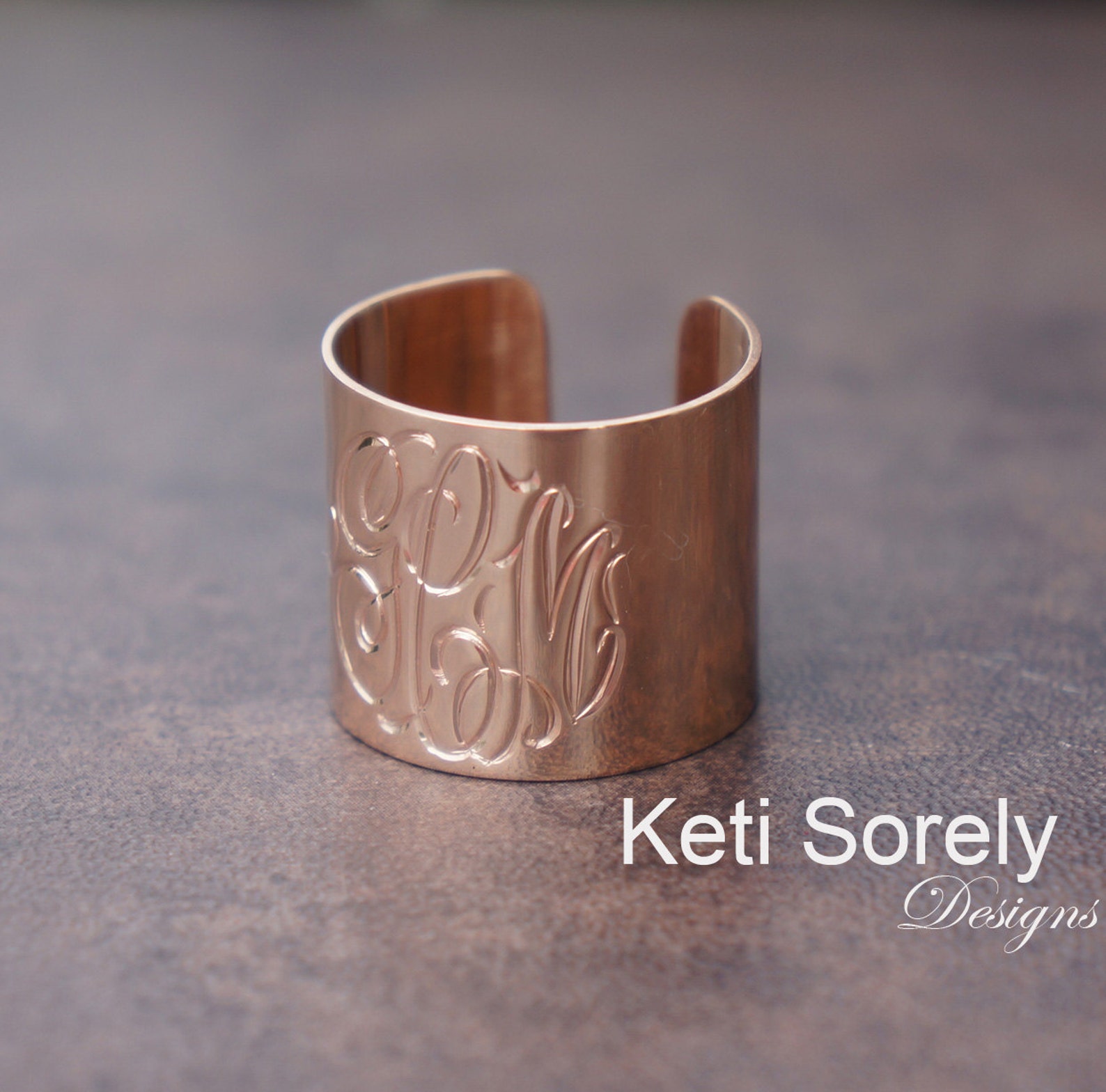 Monogrammed Cuff Ring Personalized Initials Ring in Rose - Etsy