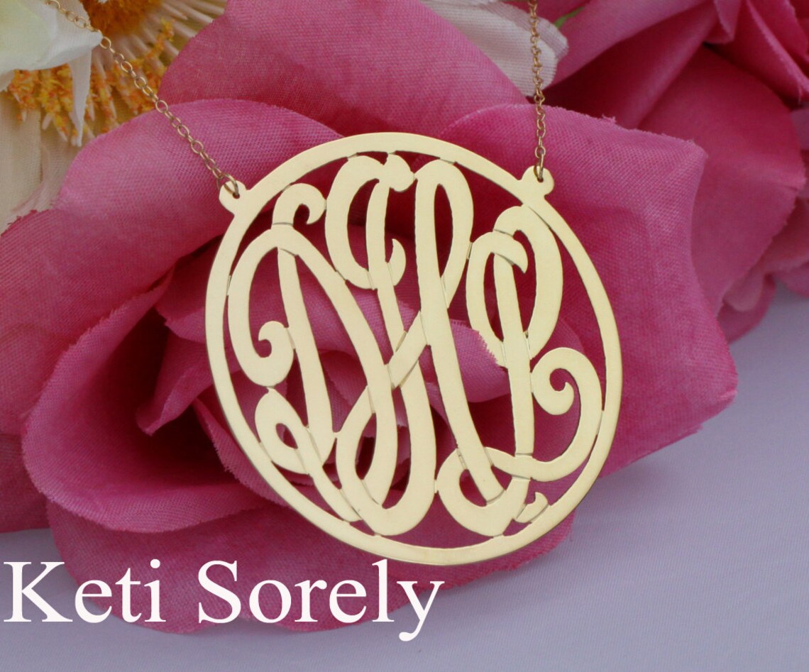 10K Solid Gold Monogram Initials Necklace Small to Large - Etsy