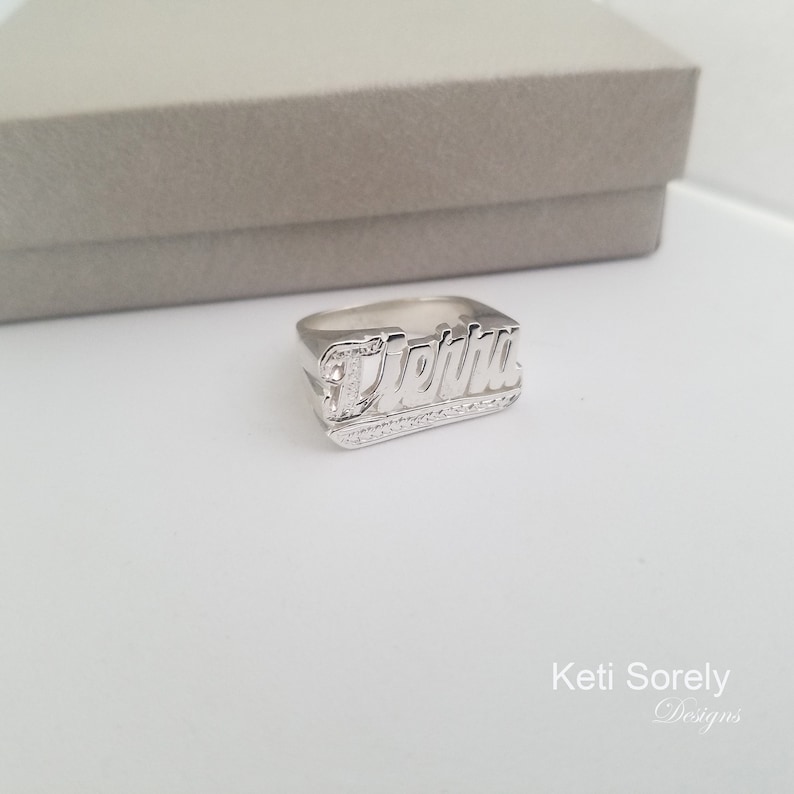 Personalized Name Ring With Diamond Beading Pattern order Any - Etsy