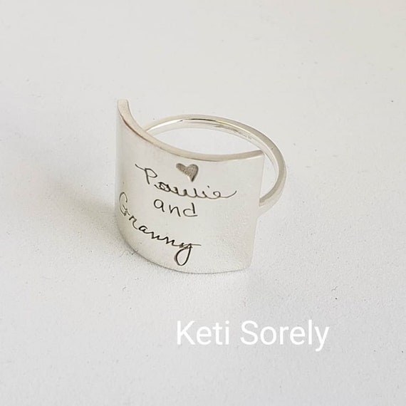 Handwriting Message Ring in Sterling Silver 10K 14K or 18K - Etsy