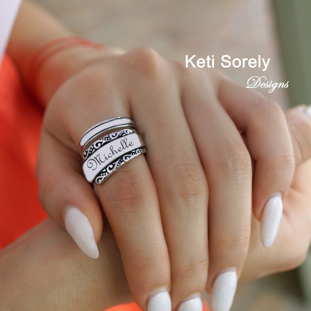 Personalized Antiqued Name Ring in Sterling Silver, Yellow Gold, Rose ...