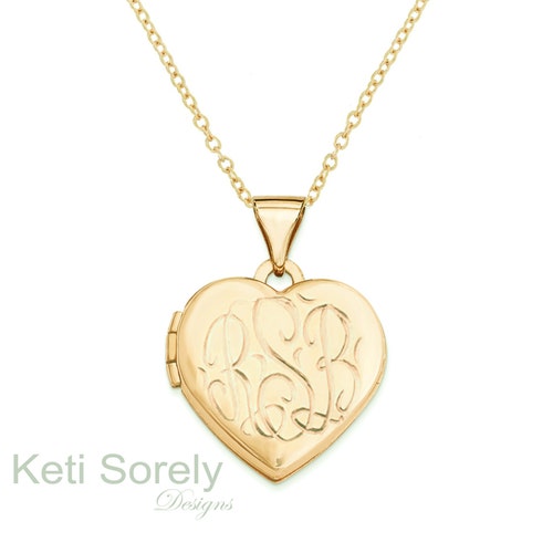 Hand Engraved Heart Locket Necklace With Monogrammed Initials - Etsy