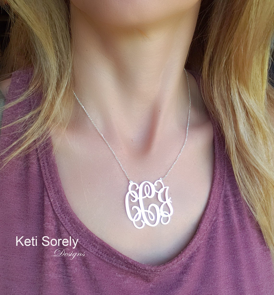 Monogrammed Initials Necklace, Personalized Swirly Letters, Small to ...