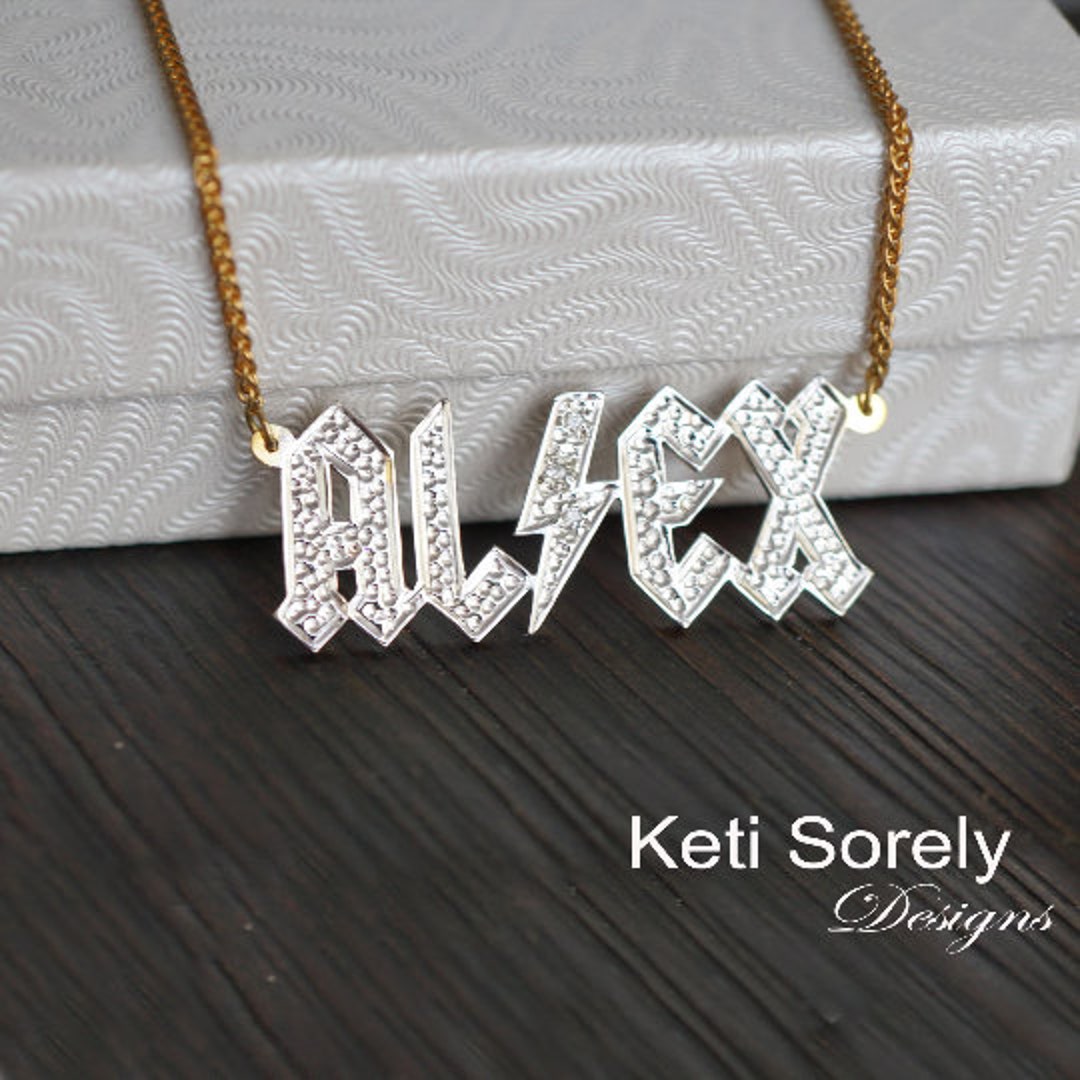 Two Tone Name Necklace With Diamond Beading Imitation in Sterling ...