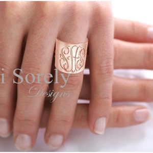 Monogrammed Cuff Ring Personalized Initials Ring in Rose Gold Solid Gold or Silver Initials Cuff ...