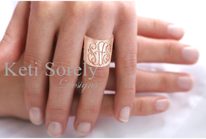 Monogrammed Cuff Ring Personalized Initials Ring in Rose | Etsy