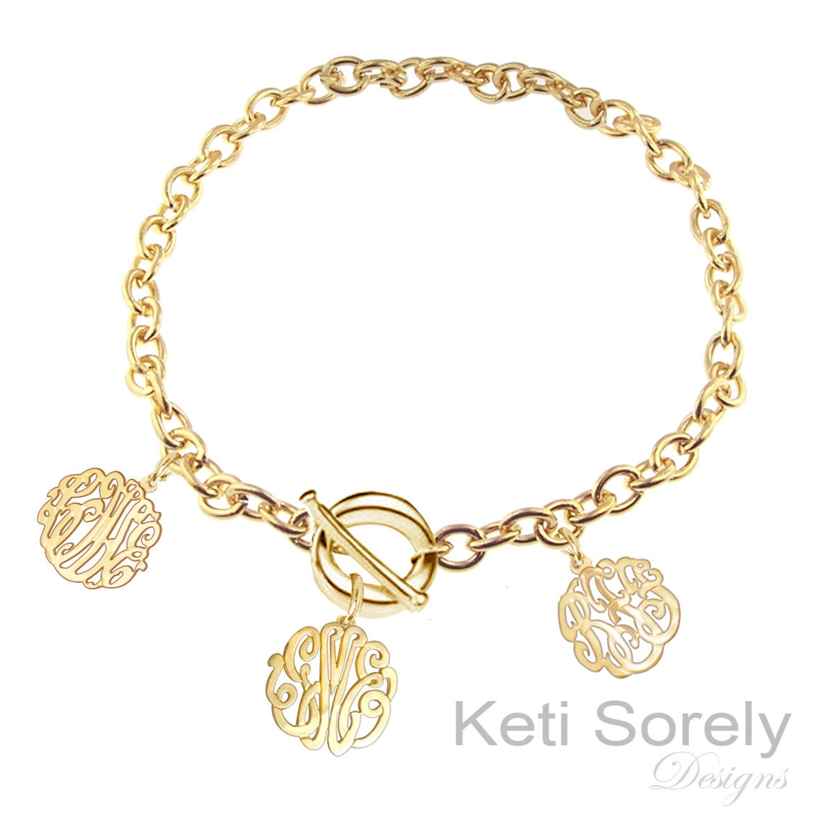 Monogram Charm Bracelet With Personalized Initials in Sterling Silver ...