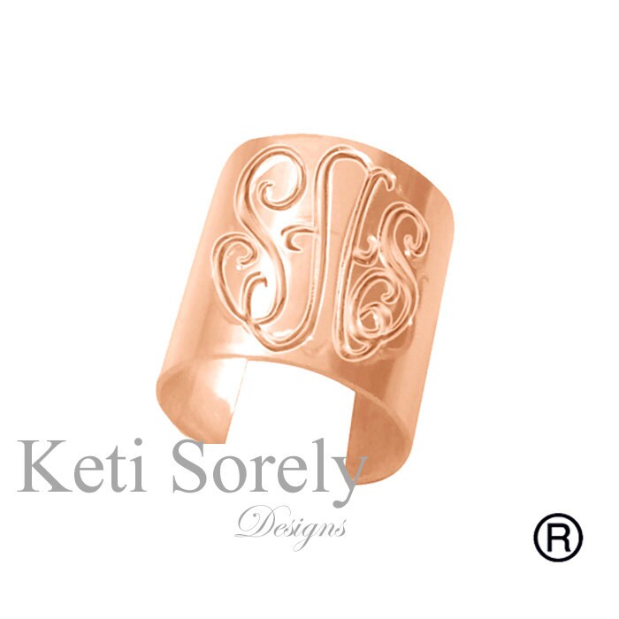 Monogrammed Cuff Ring Personalized Initials Ring in Rose | Etsy