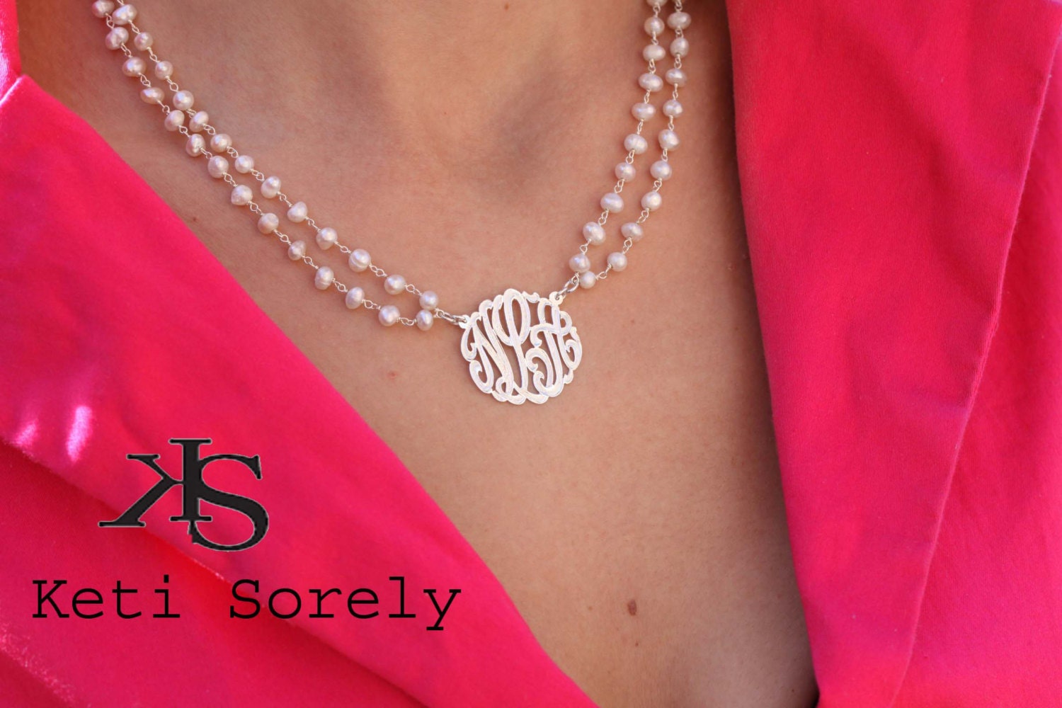 Pearl Necklace With Monogram Initials Double String Pearl - Etsy