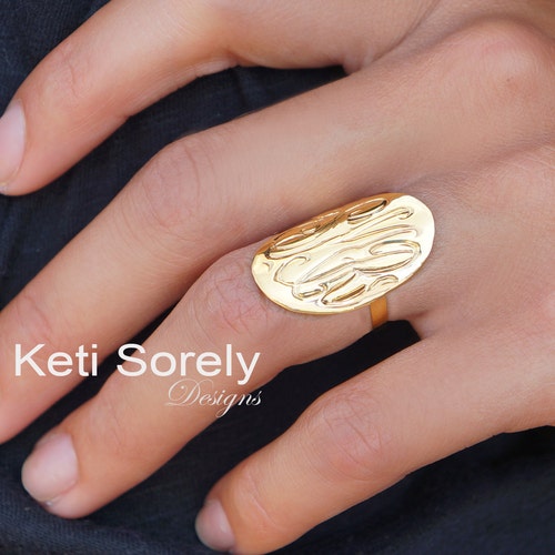 14k Gold Filled Large Monogram Initials Ring 1 Hand - Etsy