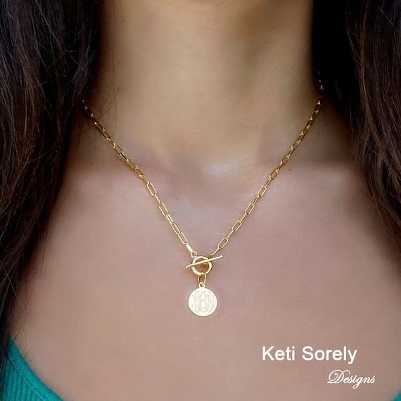 Personalized Monogram Initials Necklace With Toggle Clasp - Etsy