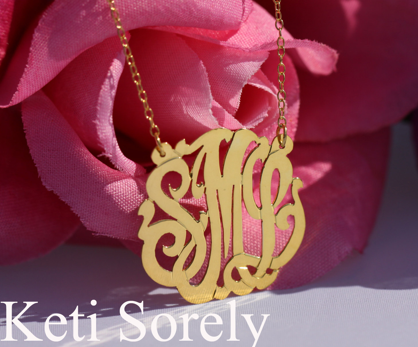 18K Solid Gold Monogrammed Initials Monogram Necklace Order | Etsy