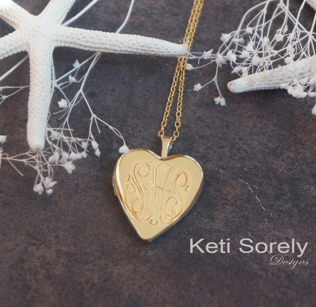 14K Gold Filled Heart Locket With Hand Engraved Monogram Initials ...