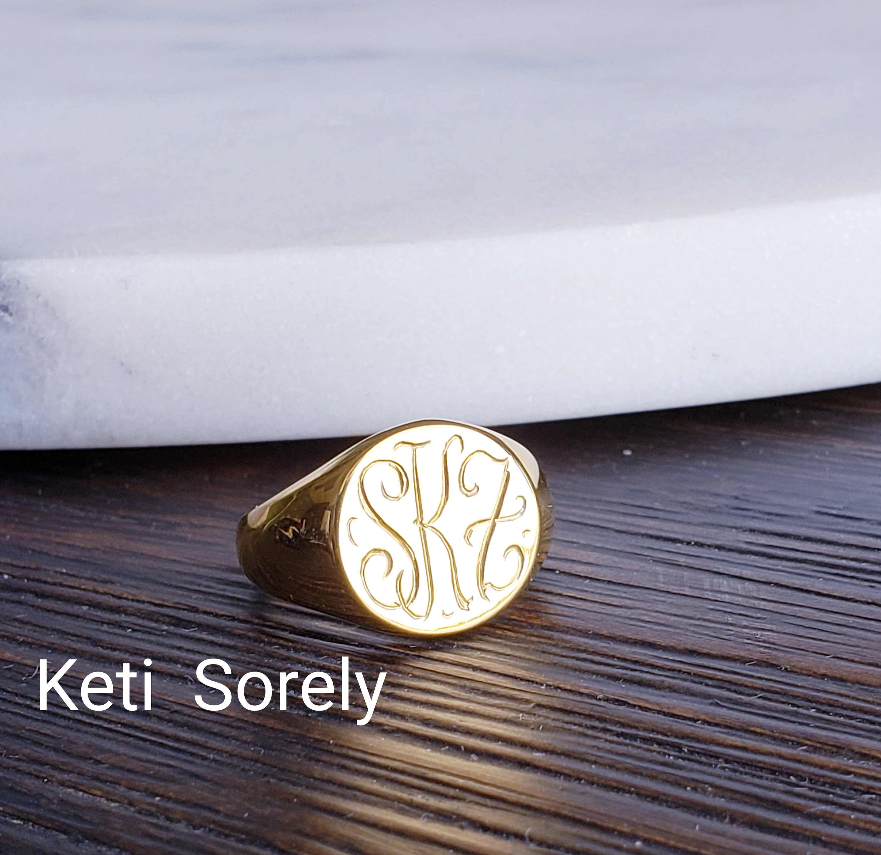 10K 14K or 18K Solid Gold Monogram Ring in Yellow Rose or - Etsy