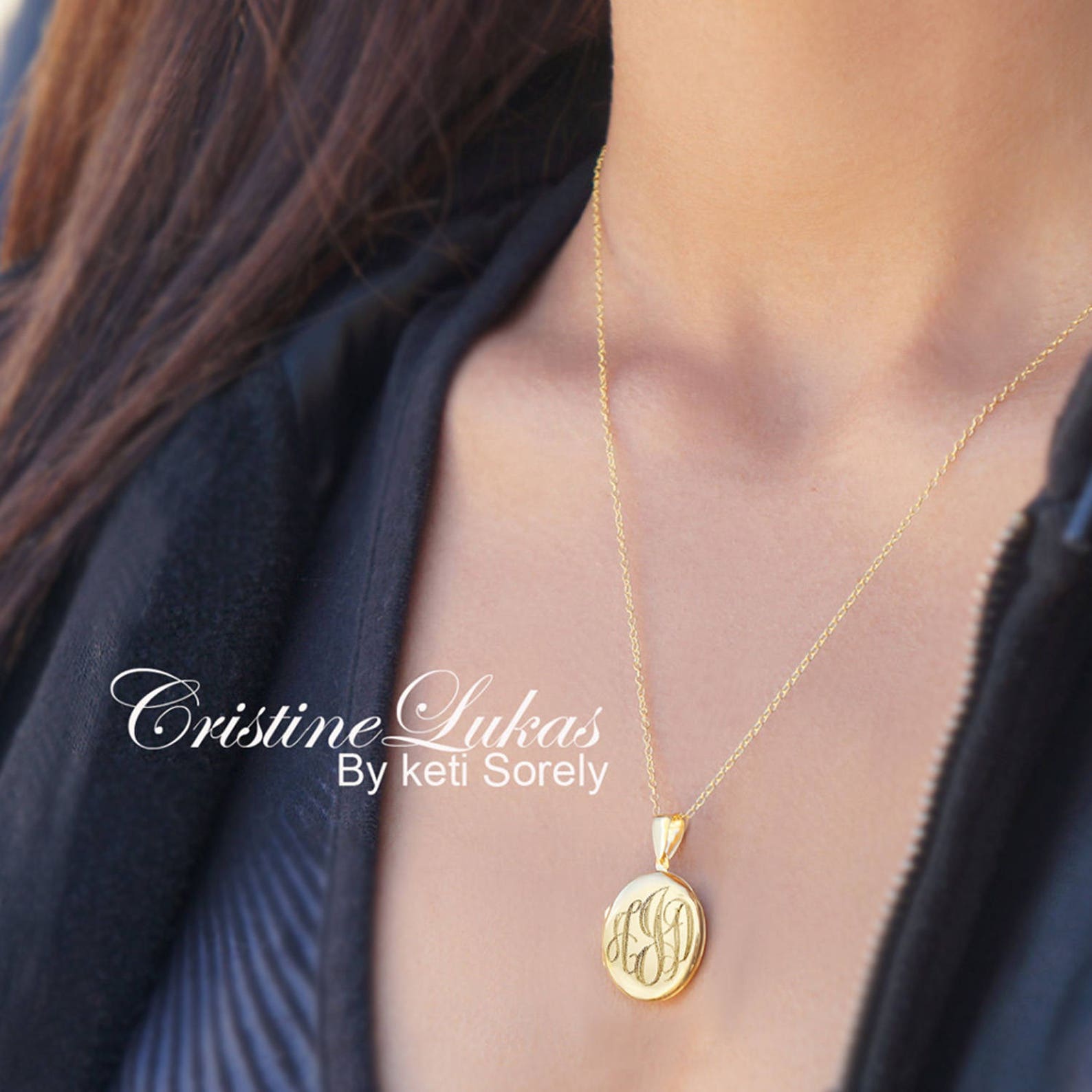 Oval Monogram Locket With Hand Engraved Initials Swirly - Etsy
