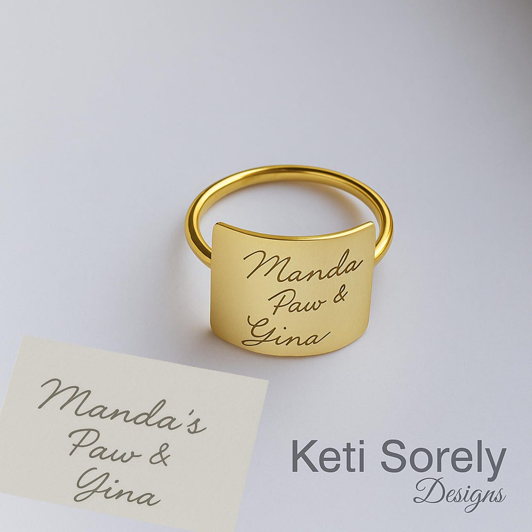 Handwriting Message Ring in Sterling Silver, 10K, 14K or 18K Solid Gold ...