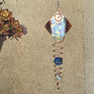 KINETIC ART HANDMADE Copper Wind Spinner W/ 50mm Glass Sphere Garden ...