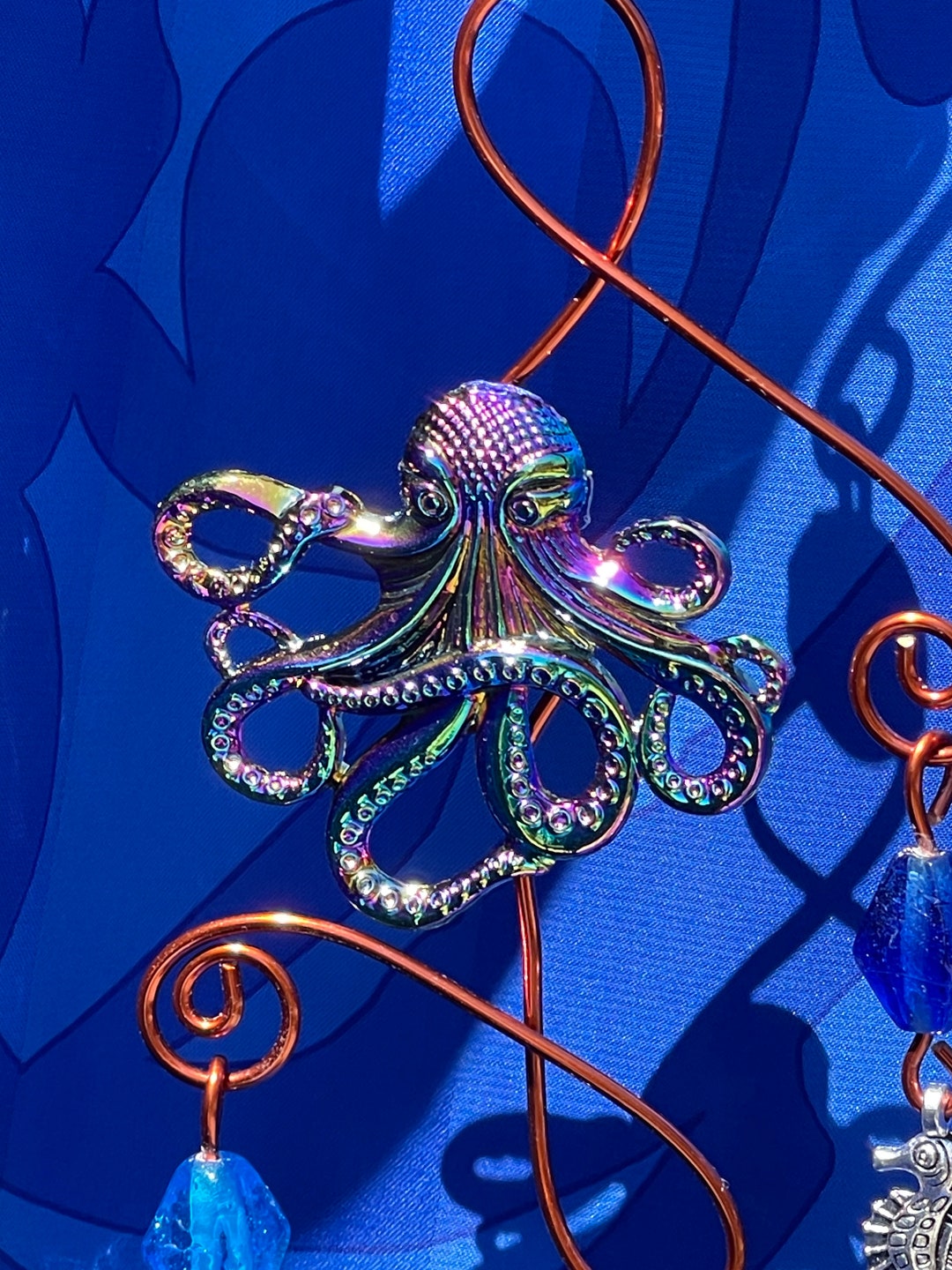 HANDMADE Whimsical Wire Art Psychedelic Octopus Nautical Charms Copper ...