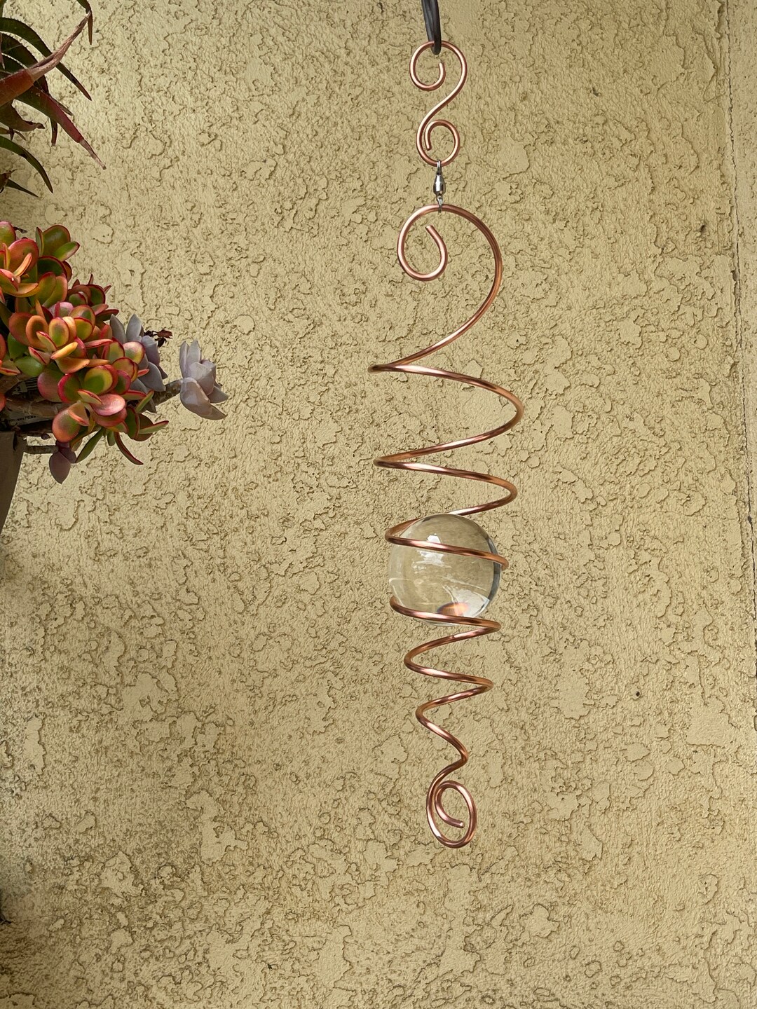 Handmade Copper Illusion Spiral Spinner W/ 80mm CLEAR Solid Glass ...