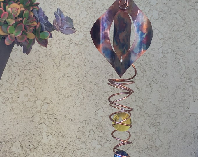 Handmade Copper Wind Spinner DUAL Spiral 3D Design W/ 50mm Glass Sphere ...