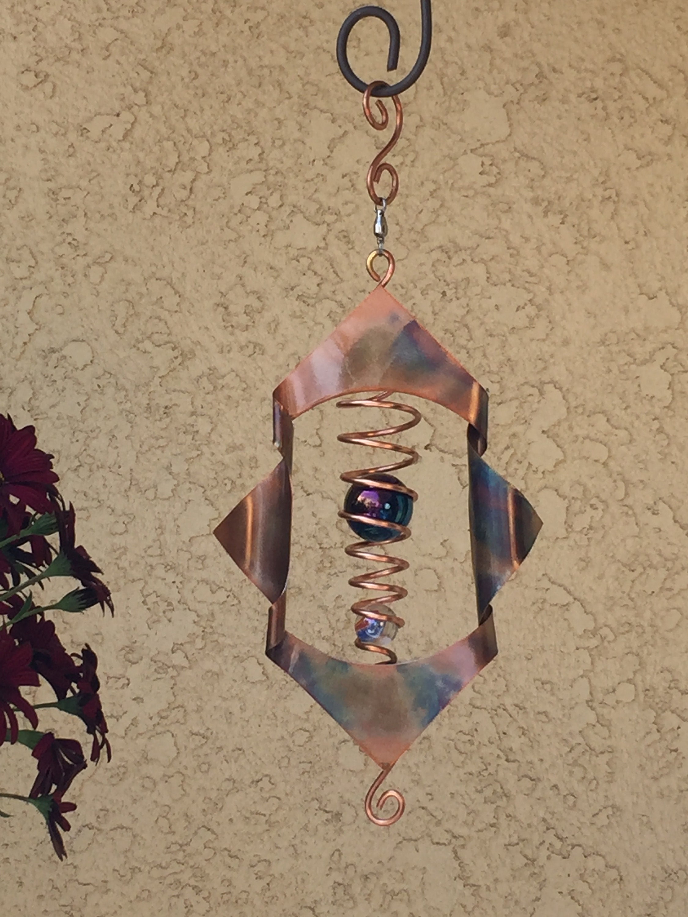KINETIC ART Handmade Wind Spinner Copper W/ 35mm Glass Marble, Metal ...